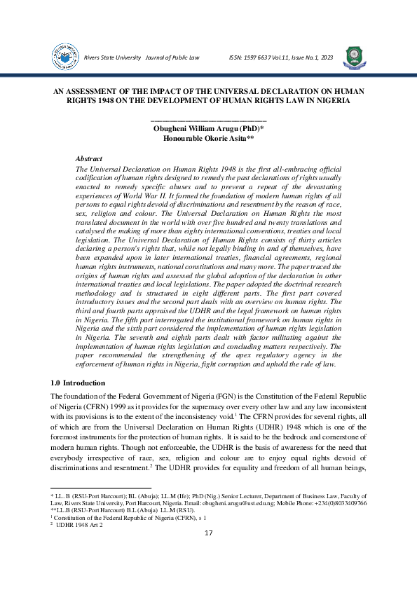 (PDF) AN ASSESSMENT OF THE IMPACT OF THE UNIVERSAL DECLARATION ON HUMAN ...