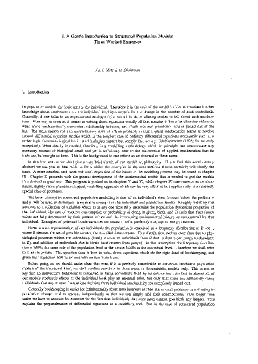 Pdf A Gentle Introduction To Structured Population Models Three Worked Examples