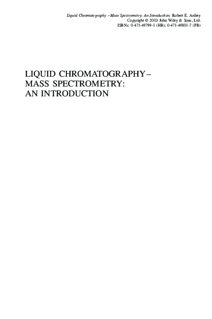 (PDF) LIQUID CHROMATOGRAPHY-MASS SPECTROMETRY: AN INTRODUCTION