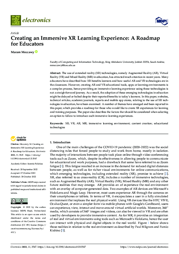 (PDF) Creating an Immersive XR Learning Experience: A Roadmap for ...