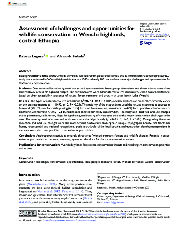 (PDF) Assessment of challenges and opportunities for wildlife ...