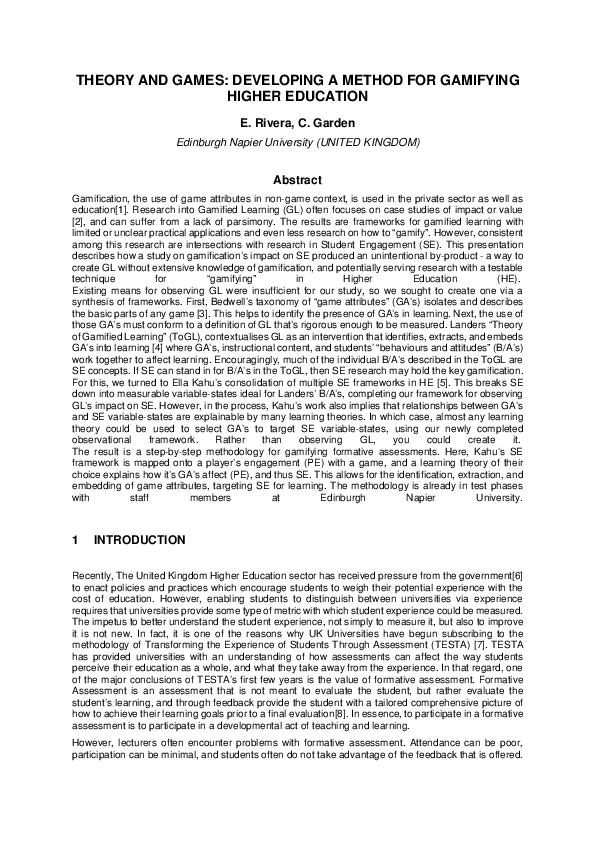 (PDF) Theory and Games: Developing a Method for Gamifying Higher Education