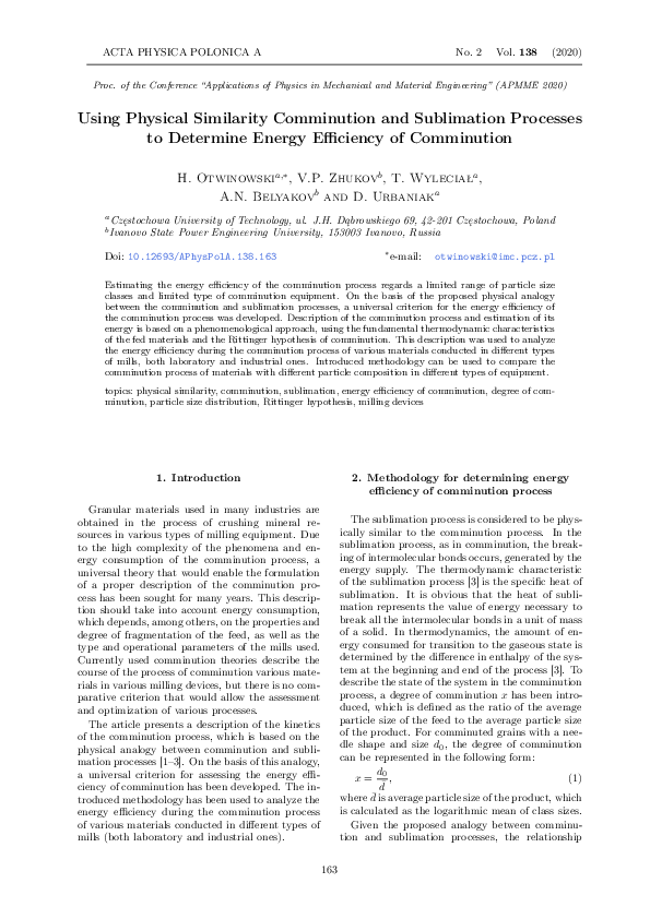 (PDF) Using Physical Similarity Comminution and Sublimation Processes ...