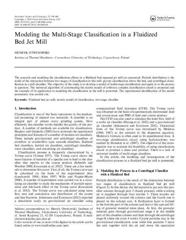 (PDF) Modeling the Multi-Stage Classification in a Fluidized Bed Jet Mill