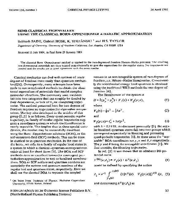(PDF) Semi-classical eigenvalues using the classical Born-Oppenheimer adiabatic approximation ...