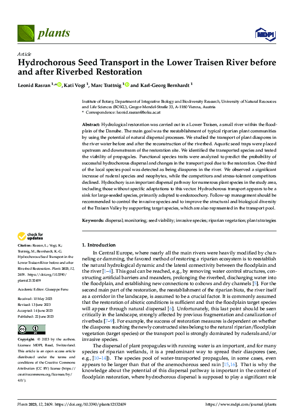 (PDF) Hydrochorous Seed Transport in the Lower Traisen River before and ...