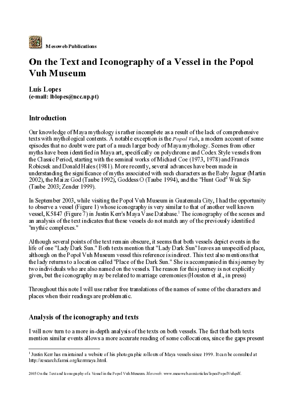 (PDF) On the Text and Iconography of a Vessel in the Popol Vuh Museum