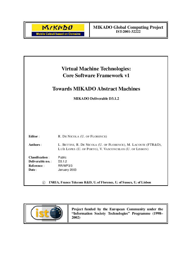(PDF) Virtual Machine Technologies: Core Software Framework v0–towards MIKADO Abstract Machines