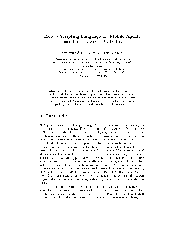 (PDF) Mob: A Scripting Language for Mobile Agents Based on a Process Calculus