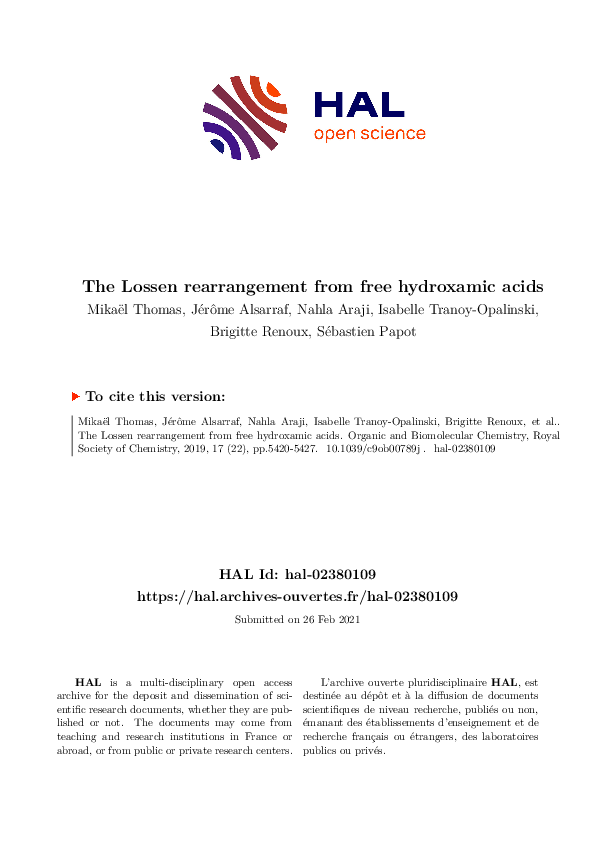 (PDF) The Lossen rearrangement from free hydroxamic acids
