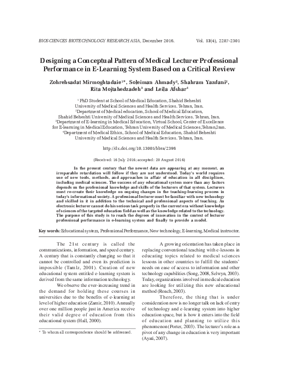 (PDF) Designing a Conceptual Pattern of Medical Lecturer Professional Performance in E-Learning ...