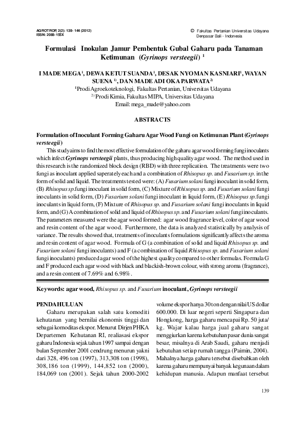 (PDF) Formulasi Inokulan Jamur Pembentuk Gubal Gaharu pada Tanaman ...