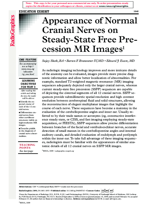 (PDF) Appearance of Normal Cranial Nerves on Steady-State Free ...