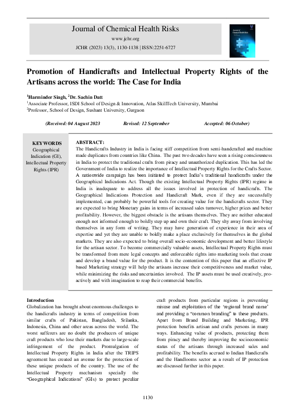 (PDF) Promotion of Handicrafts and Intellectual Property Rights of the ...