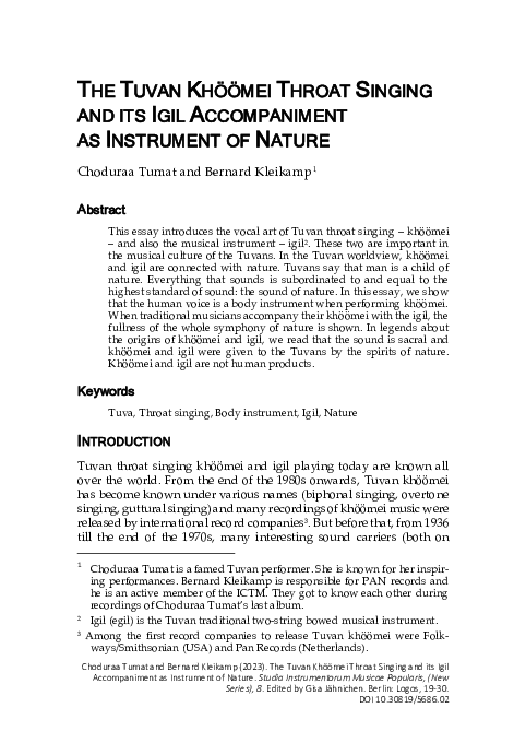(PDF) The Tuvan Khöömei Throat Singing and its Igil Accompaniment as ...