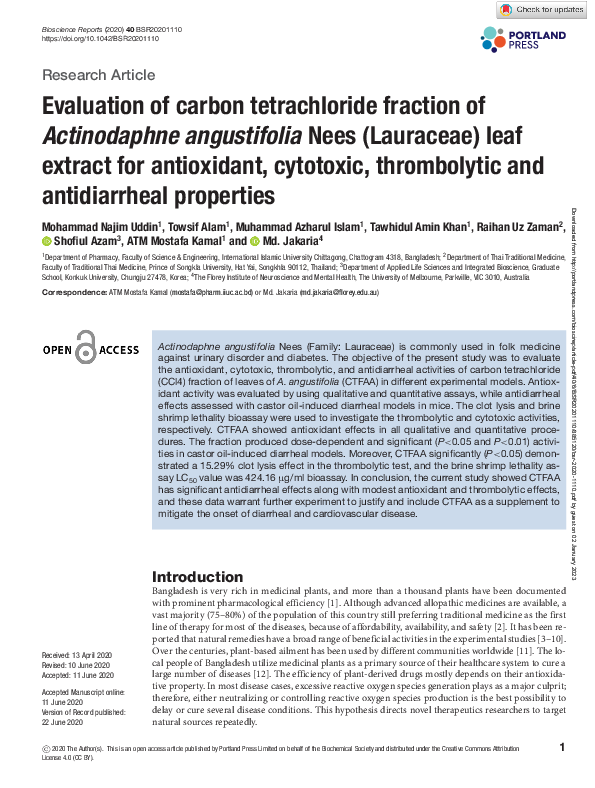 (PDF) Evaluation of carbon tetrachloride fraction of Actinodaphne ...