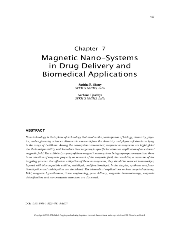 (PDF) Magnetic Nano-Systems in Drug Delivery and Biomedical Applications