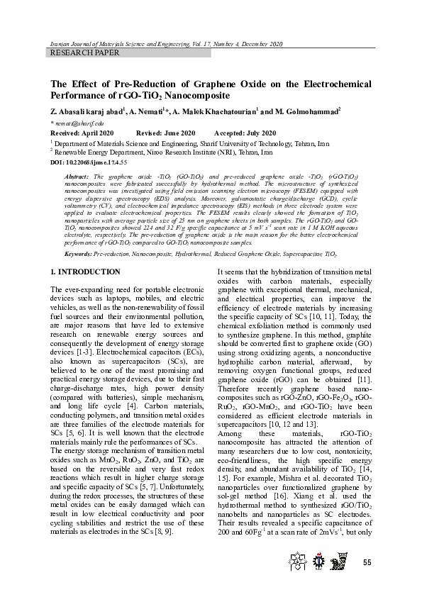 (PDF) The Effect of Pre-reduction of Graphene Oxide on the Electrochemical Performance of rGO ...