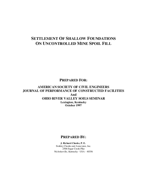 (PDF) Settlement of Shallow Foundations on Uncontrolled Mine Spoil Fill