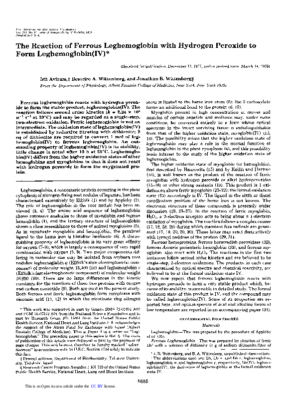 (PDF) The reaction of ferrous leghemoglobin with hydrogen peroxide to form leghemoglobin(IV)