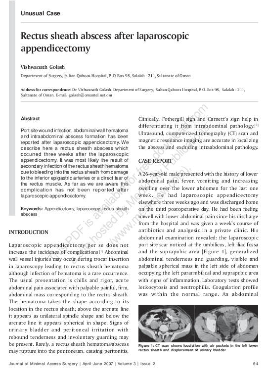 (PDF) Rectus sheath abscess after laparoscopic appendicectomy