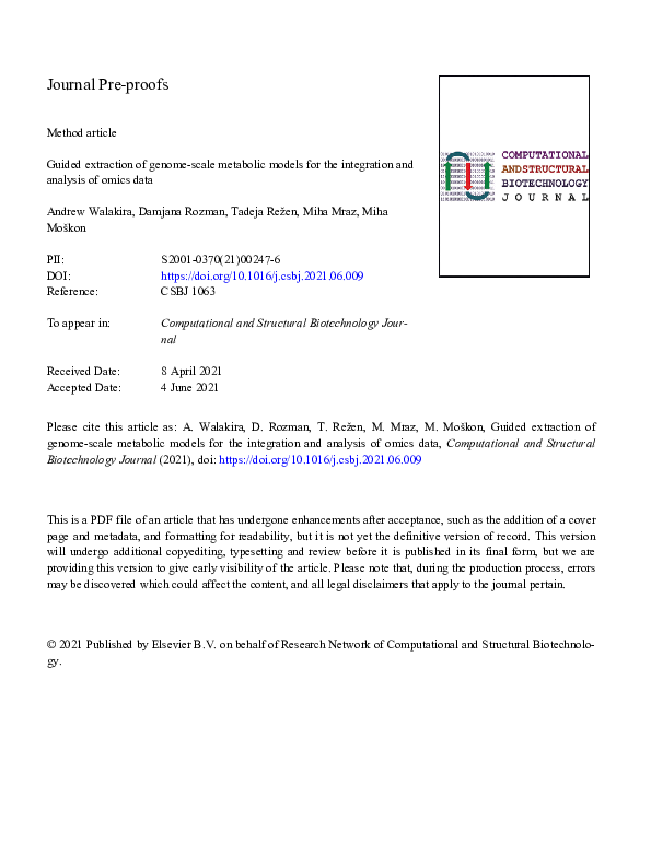 (PDF) Guided extraction of genome-scale metabolic models for the integration and analysis of ...