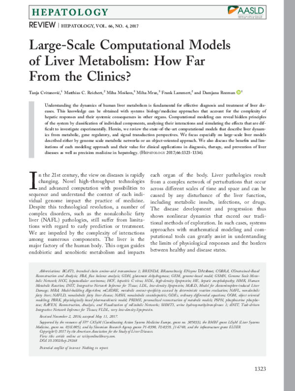 (PDF) Large-scale computational models of liver metabolism: How far ...