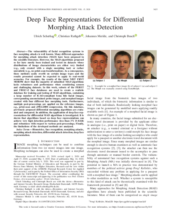 Pdf Deep Face Representations For Differential Morphing Attack Detection