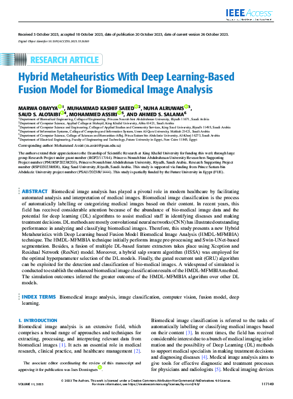 (PDF) Hybrid Metaheuristics With Deep Learning-Based Fusion Model for Biomedical Image Analysis