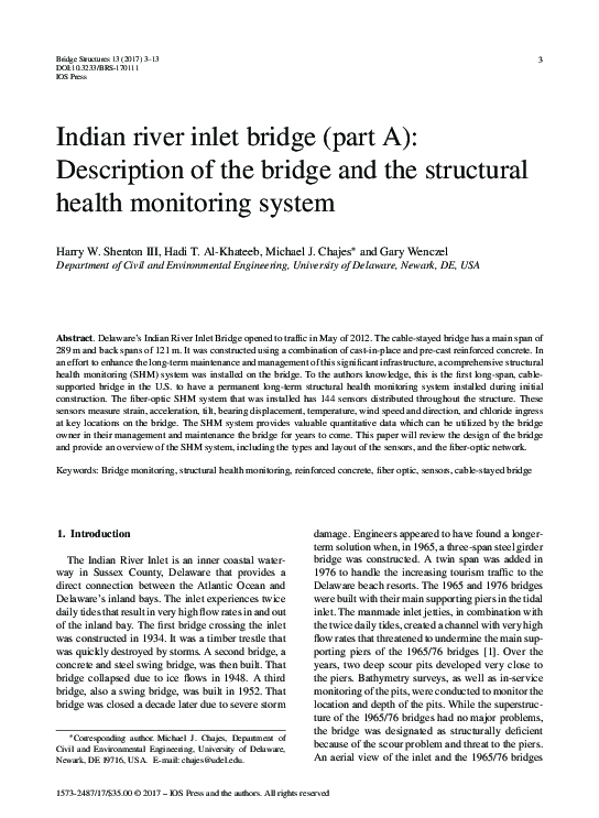 (PDF) Indian river inlet bridge (part A): Description of the bridge and ...