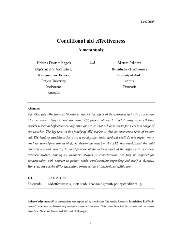 (PDF) Conditional Aid Effectiveness