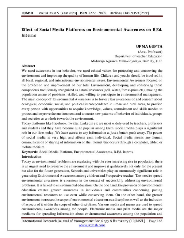 (PDF) Effect of Social Media Platforms on Environmental Awareness on B ...