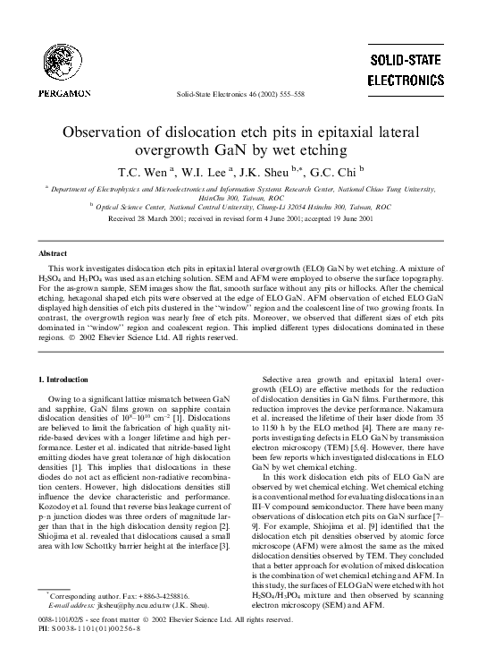 (PDF) Dislocation Etch Pits in ELO GaN by Wet Etching