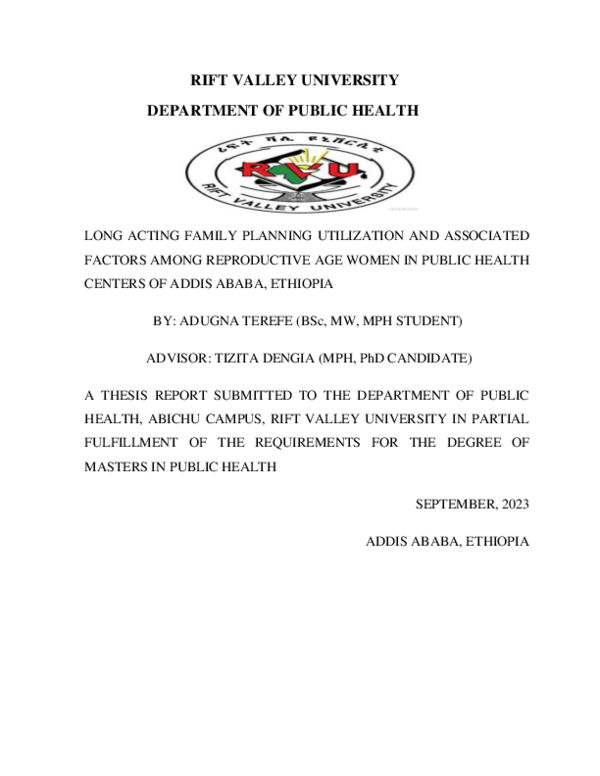 (PDF) RIFT VALLEY UNIVERSITY DEPARTMENT OF PUBLIC HEALTH