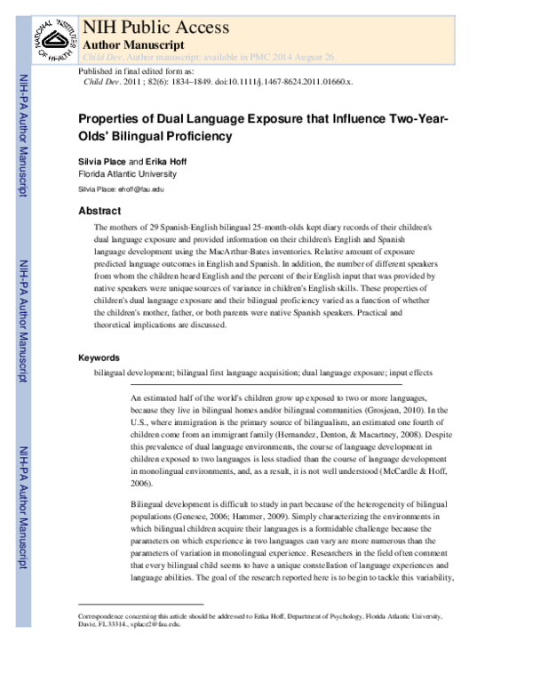 (PDF) Properties of Dual Language Exposure That Influence 2-Year-Olds ...
