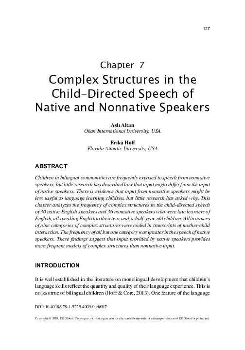 (PDF) Complex Structures in the Child-Directed Speech of Native and Nonnative Speakers