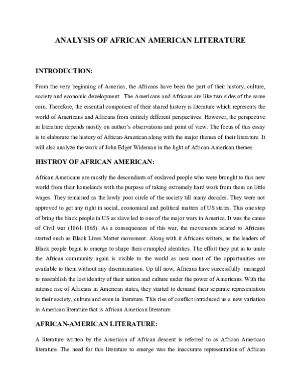 (DOC) ANALYSIS OF AFRICAN AMERICAN LITERATURE