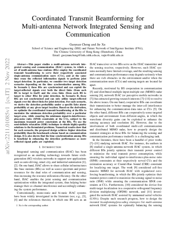 (PDF) Coordinated Transmit Beamforming for Multi-antenna Network Integrated Sensing and ...