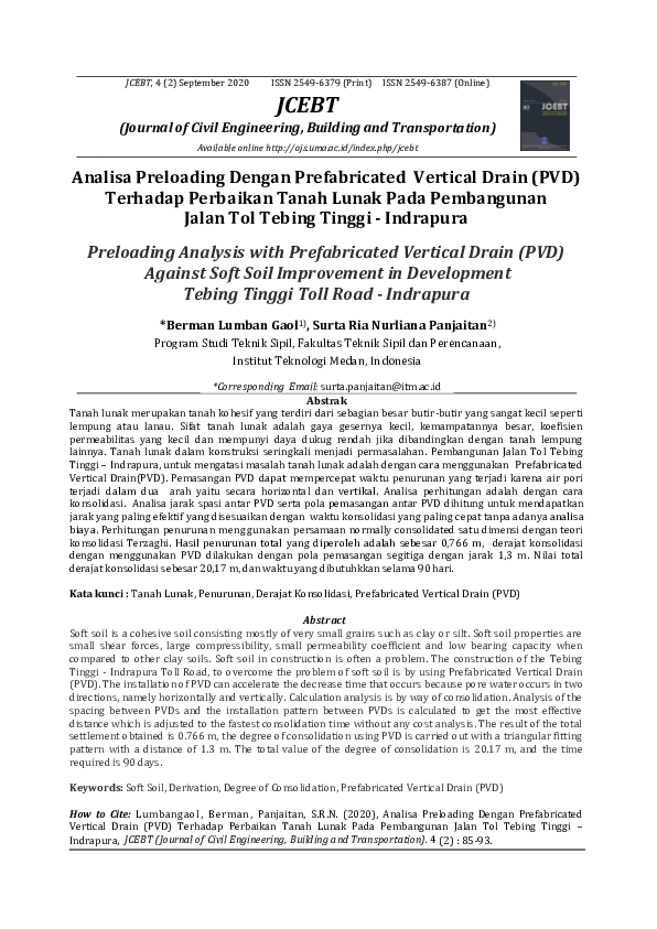 (PDF) Analisa Preloading Dengan Prefabricated Vertical Drain (PVD ...