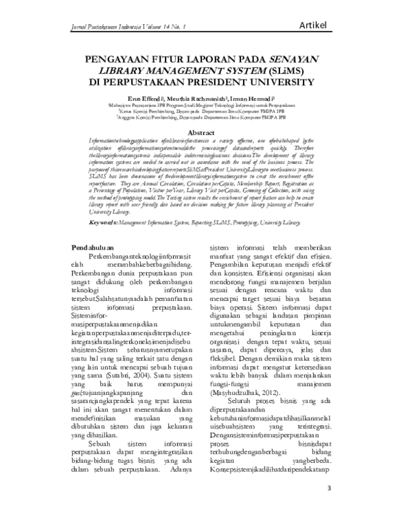 (PDF) Pengayaan Fitur Laporan pada Senayan Library Management System ...