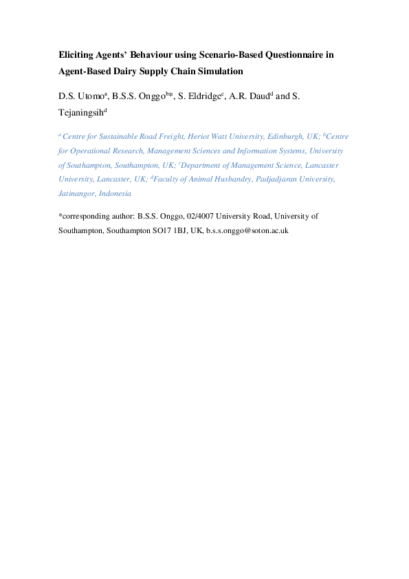 (PDF) Eliciting agents’ behaviour using scenario-based questionnaire in agent-based dairy supply ...
