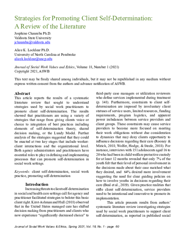 (PDF) Strategies for Promoting Client Self-Determination: A Review of ...