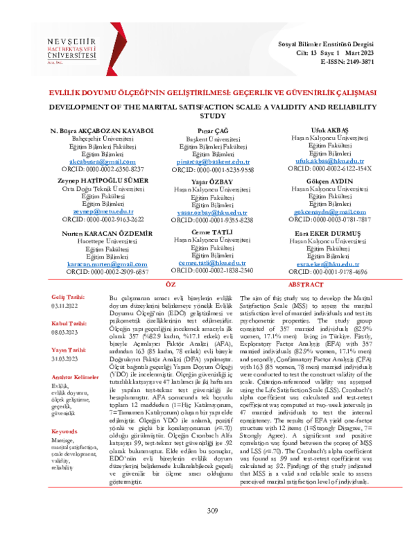 (PDF) Development of the Marital Satisfaction Scale: A Validity and Reliability Study