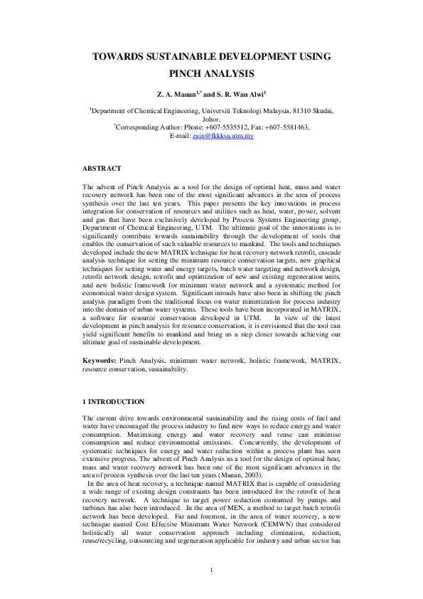 (PDF) Towards sustainable development using pinch analysis
