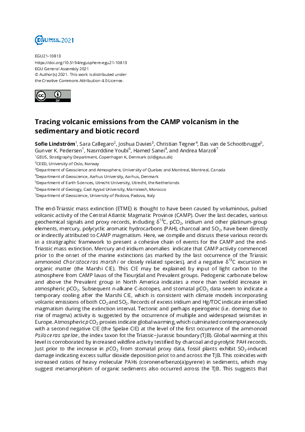 (PDF) Tracing volcanic emissions from the CAMP volcanism in the ...