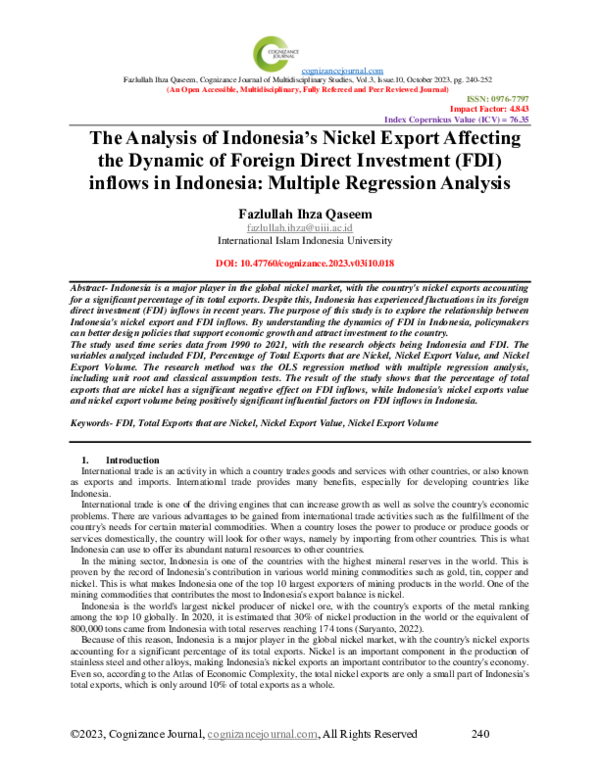 (PDF) The Analysis of Indonesia’s Nickel Export Affecting the Dynamic ...