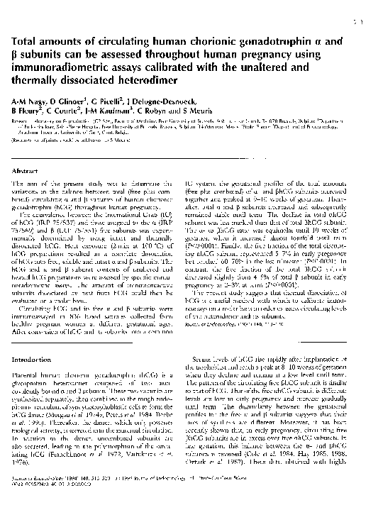 (PDF) Total amounts of circulating human chorionic gonadotrophin α and ...
