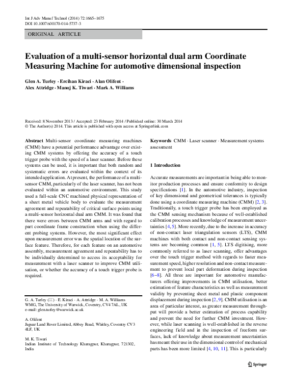 (PDF) Evaluation of a multi-sensor horizontal dual arm Coordinate ...