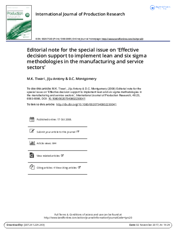 Pdf Editorial Note For The Special Issue On ‘effective Decision Support To Implement Lean And