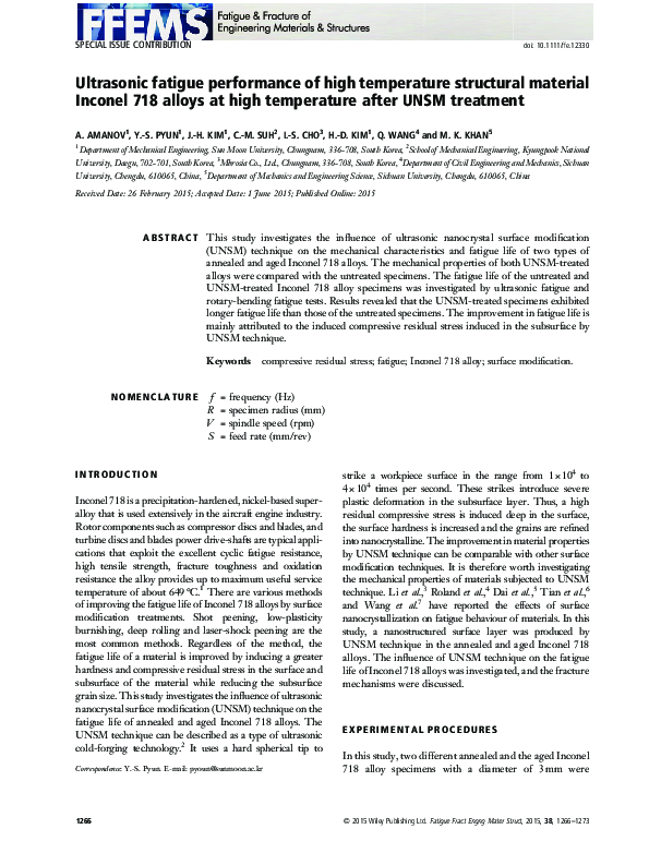 (PDF) Ultrasonic fatigue performance of high temperature structural material Inconel 718 alloys ...